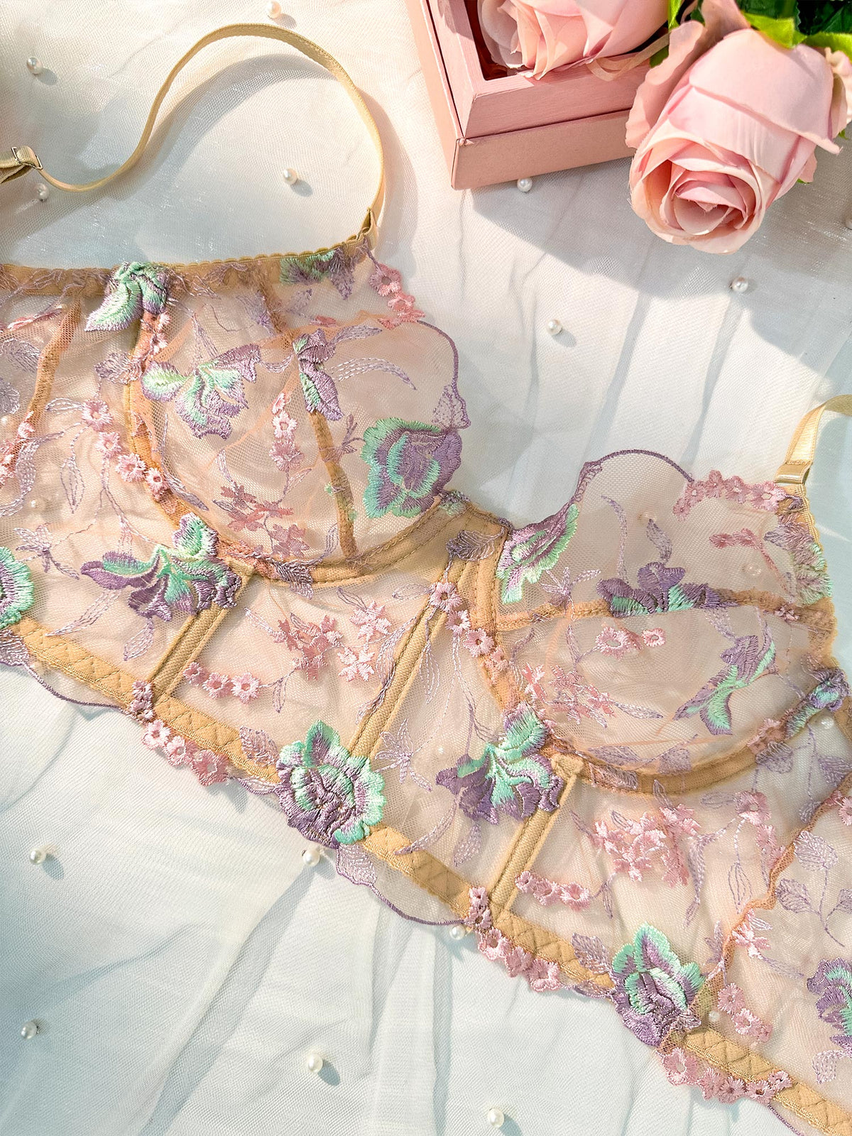 Champagne Floral Sexy Sheer Embroidered Lingerie Set – Hello.LA.Girl