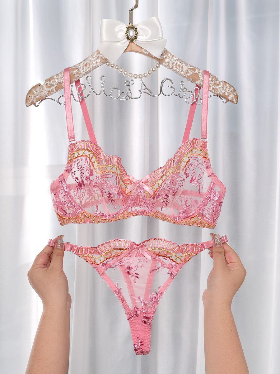 Pink Fancy Embroidery Lingerie Set Hello La Girl