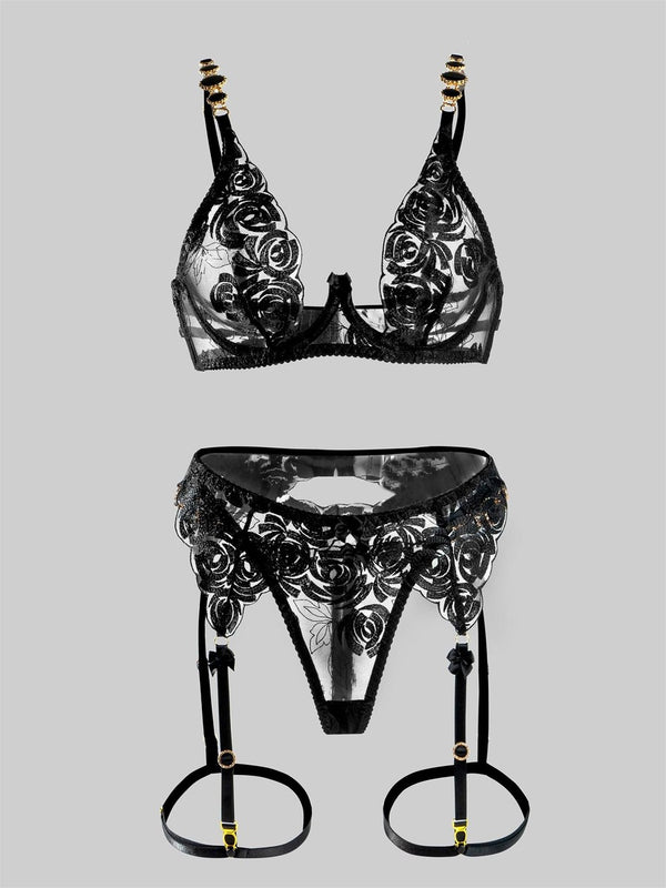 Black Embroidered Sexy Push Up Lingerie Set – Hello.LA.Girl