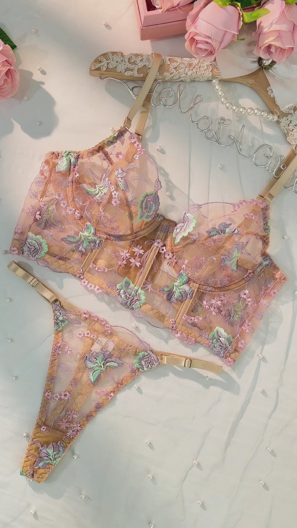 Champagne Floral Sexy Sheer Embroidered Lingerie Set – Hello.LA.Girl