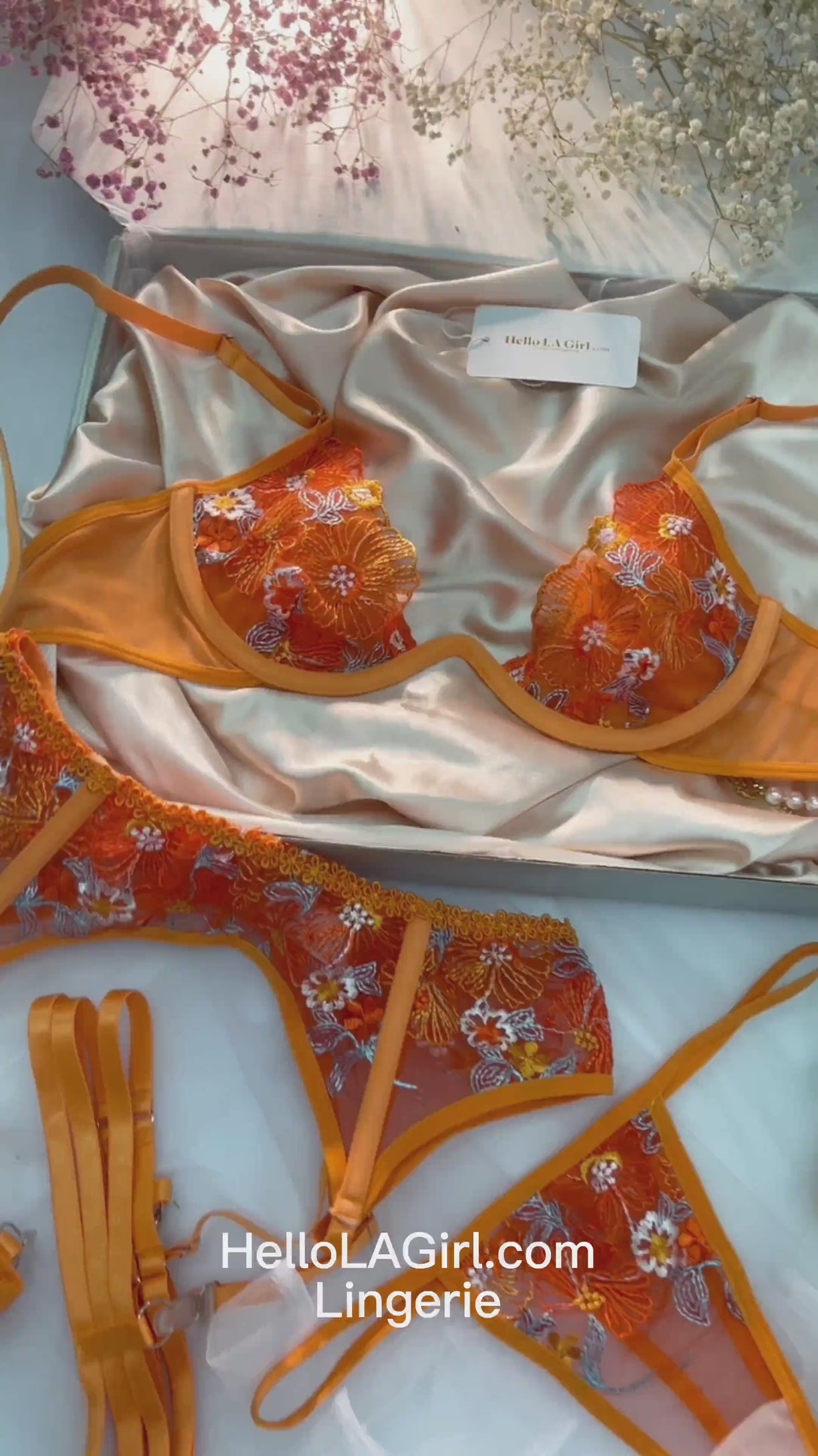 Orange Flowers Embroidered Mesh Sheer Lingerie Set – Hello.LA.Girl