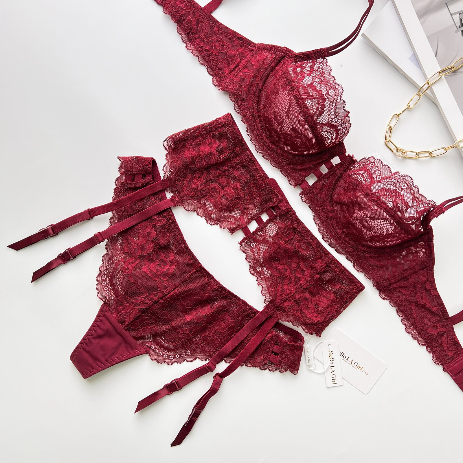 Red Floral Lace Trim Garter Belt Lingerie – Hello.LA.Girl