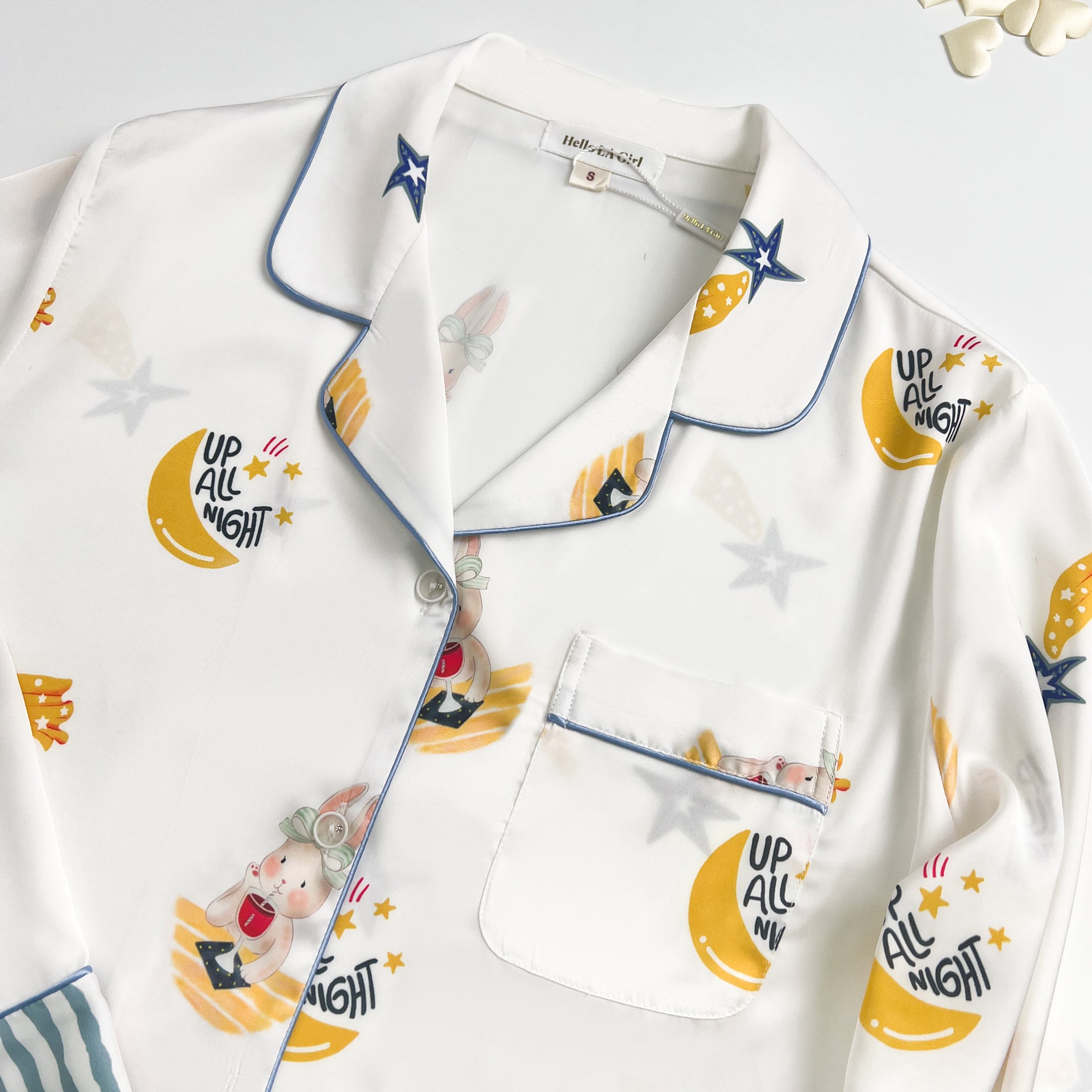 Blue Stripe Cartoon Print Silky Satin Pajamas Set – Hello.LA.Girl